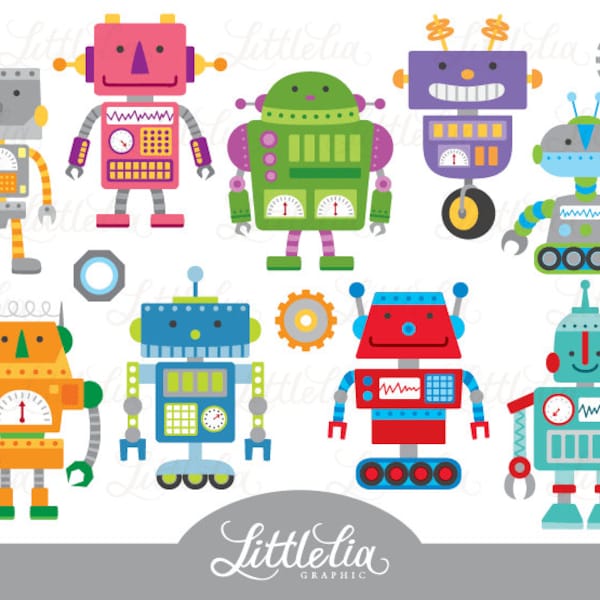 Cute Robot Clipart - Etsy