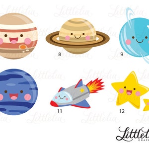 Solar System Kawaii Clipart - Space Clipart - 17007 - Etsy