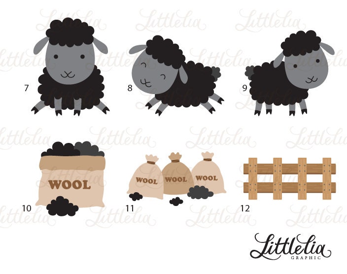 Baa baa black sheep clipart nursery clipart 16008 | Etsy