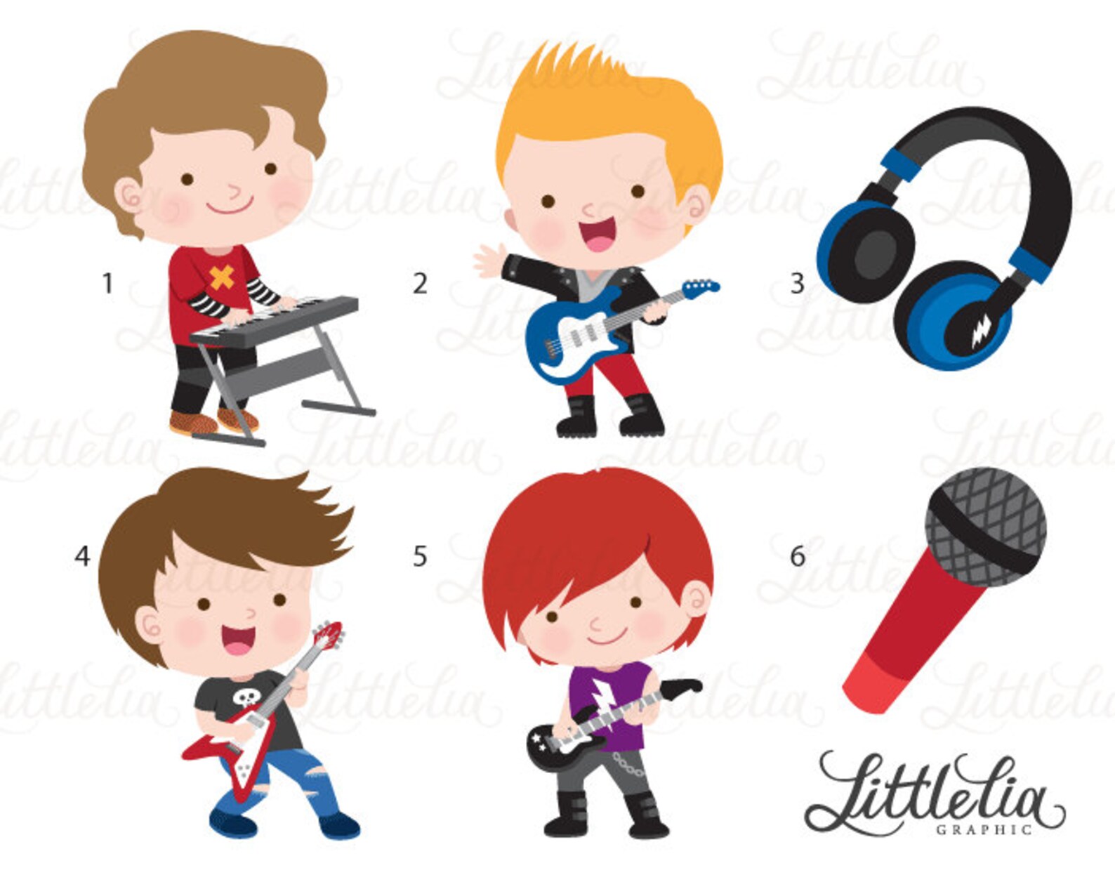 Rock Star Boys Clipart Music Clipart 16099 | Etsy UK