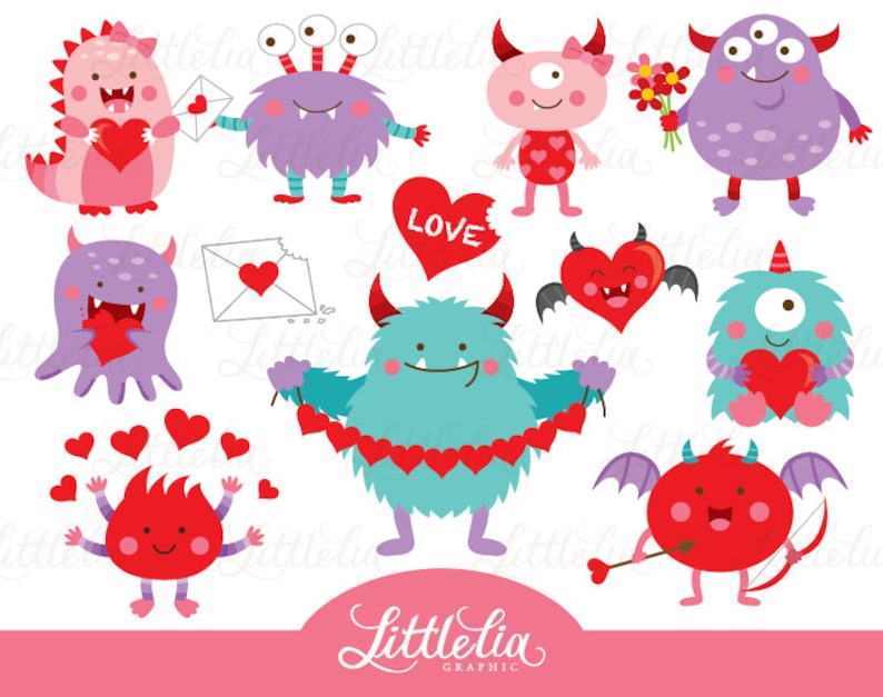 Valentine Monster Clipart Monster Love Clipart 15101 - Etsy