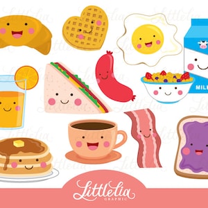Breakfast Cute Clipart - Kawaii Clipart - 15095 - Etsy