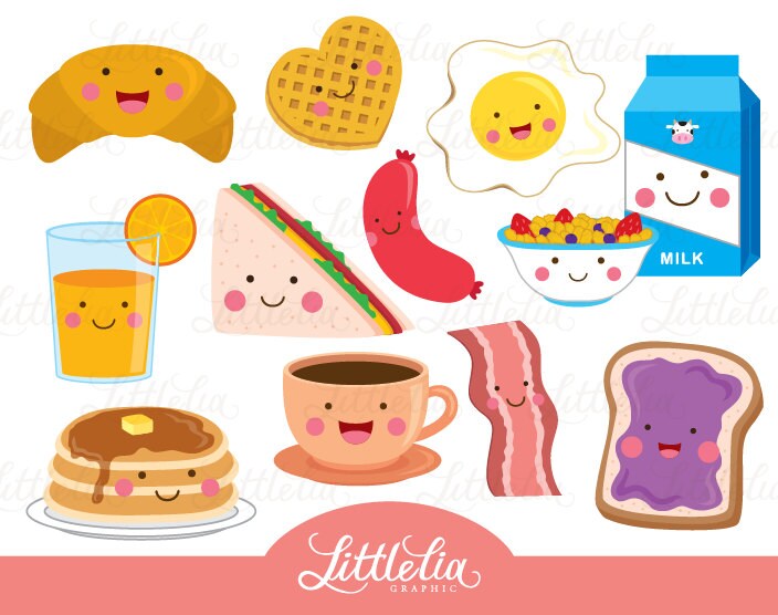 Breakfast cute clipart kawaii clipart 15095 | Etsy