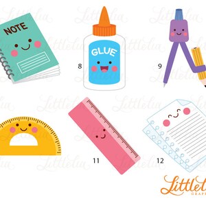 School Kawaii Clipart - Stationary Clipart - 16034 - Etsy