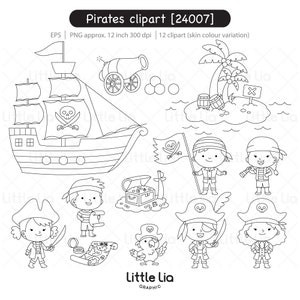 Pirates Clipart 24007 including Black and White Clipart/ Line Art - Etsy
