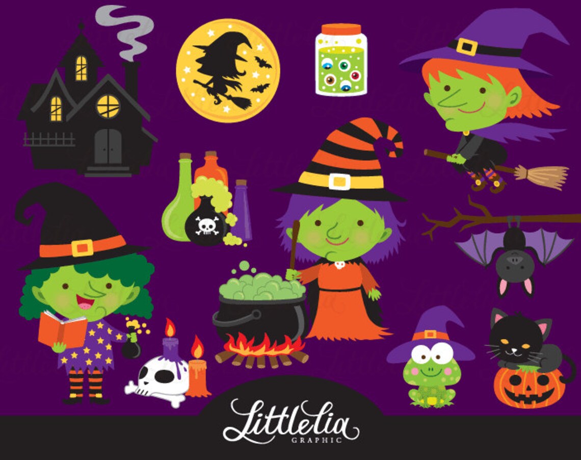 Scary Witch Halloween Clipart 16058 | Etsy