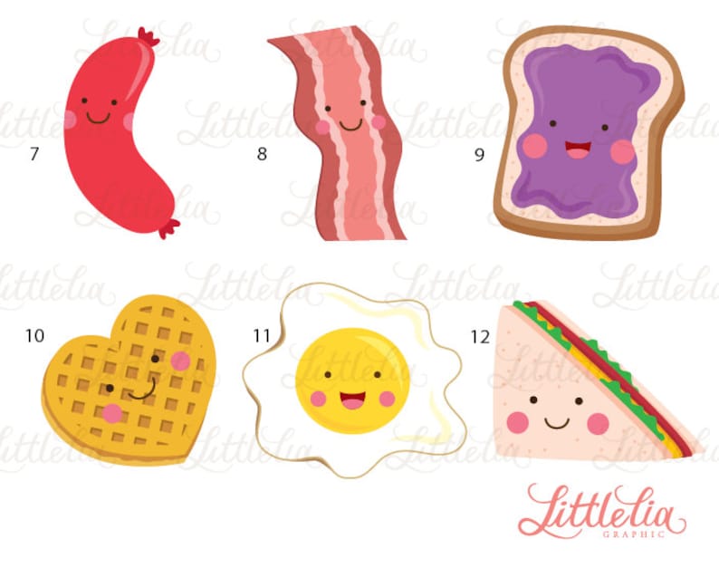 Breakfast Cute Clipart Kawaii Clipart 15095 | Etsy