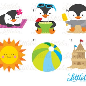 Summer Penguin - Beach Clipart - 16024 - Etsy
