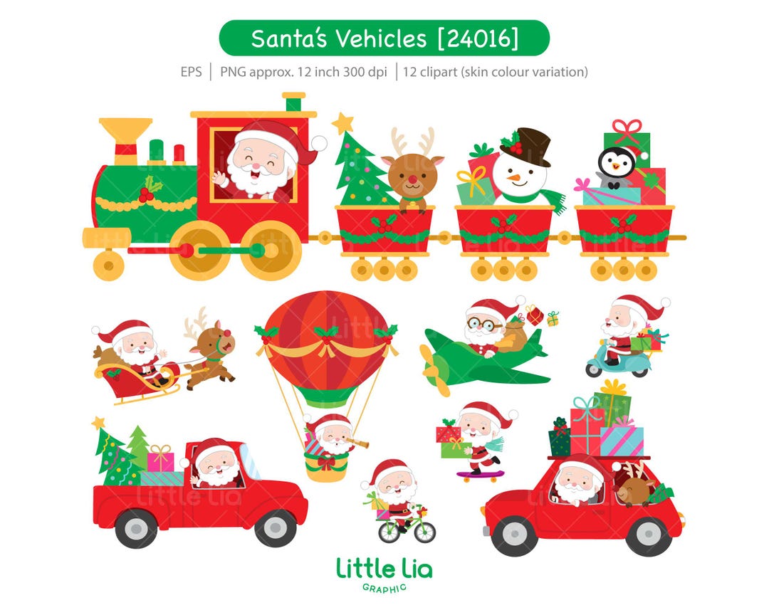 Santa's Vehicle Clipart - Santa Ride - 24016 (including Black and White ...