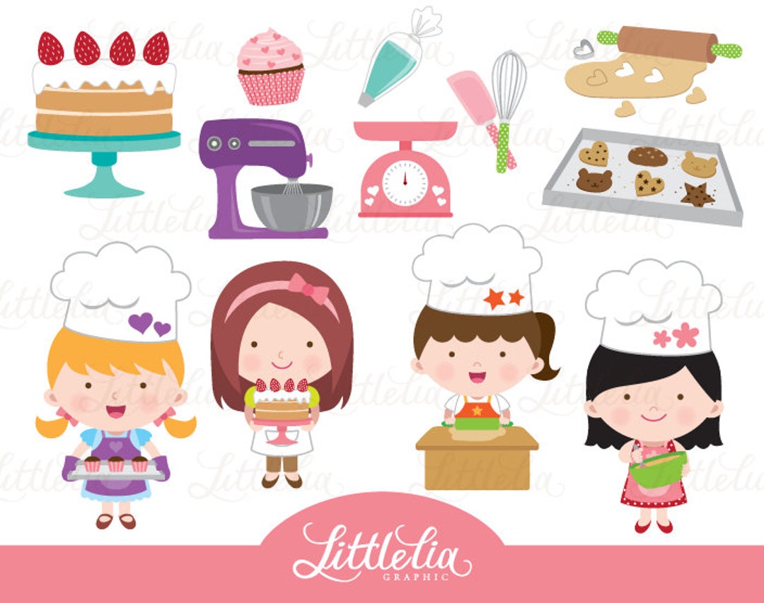 Baking Girl Clipart - Girls Cooking Clipart - 15106 - Etsy