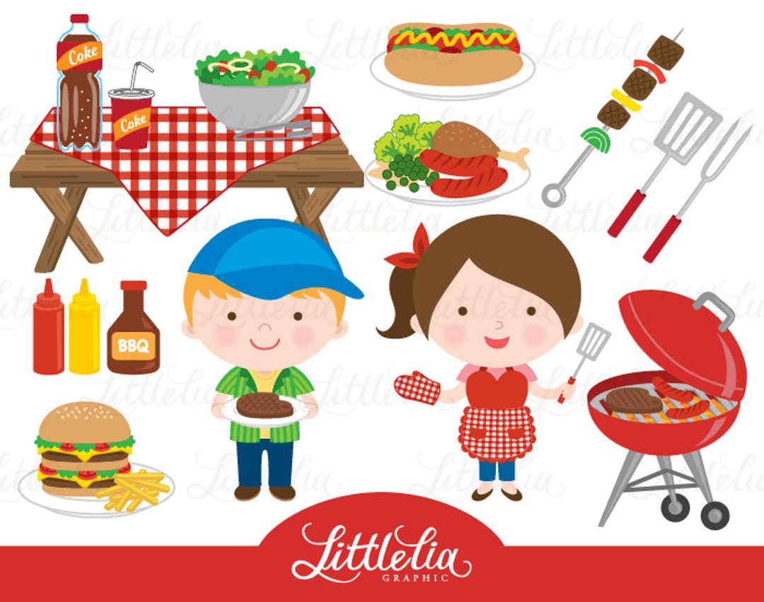 BBQ Party Clipart Grill Clipart Hamburger Clipart 15015 - Etsy