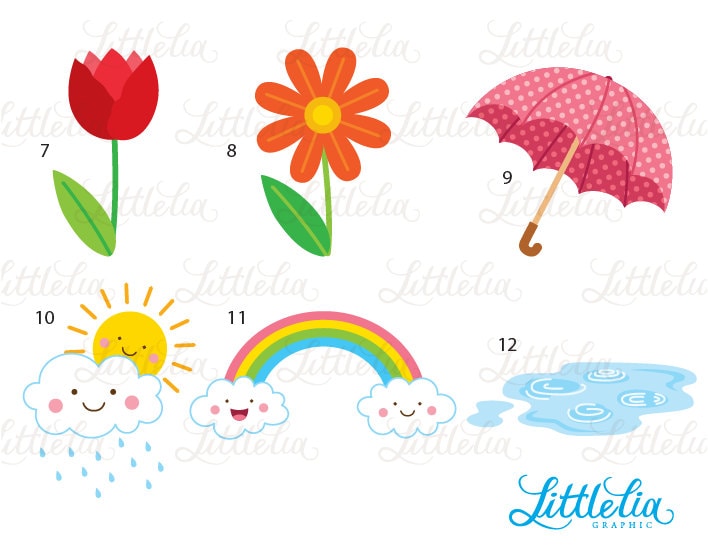 Rainy Day Spring Puddle Rainbow Clipart 15085 | Etsy