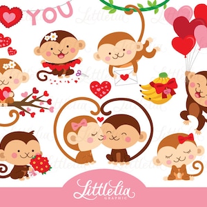 Monkey Love Clipart - Valentine Clipart - 16095 - Etsy