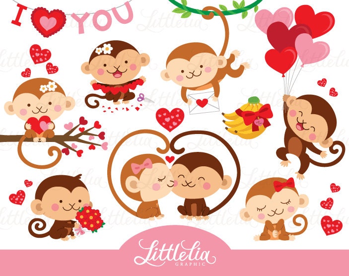 Monkey love clipart valentine clipart 16095 | Etsy