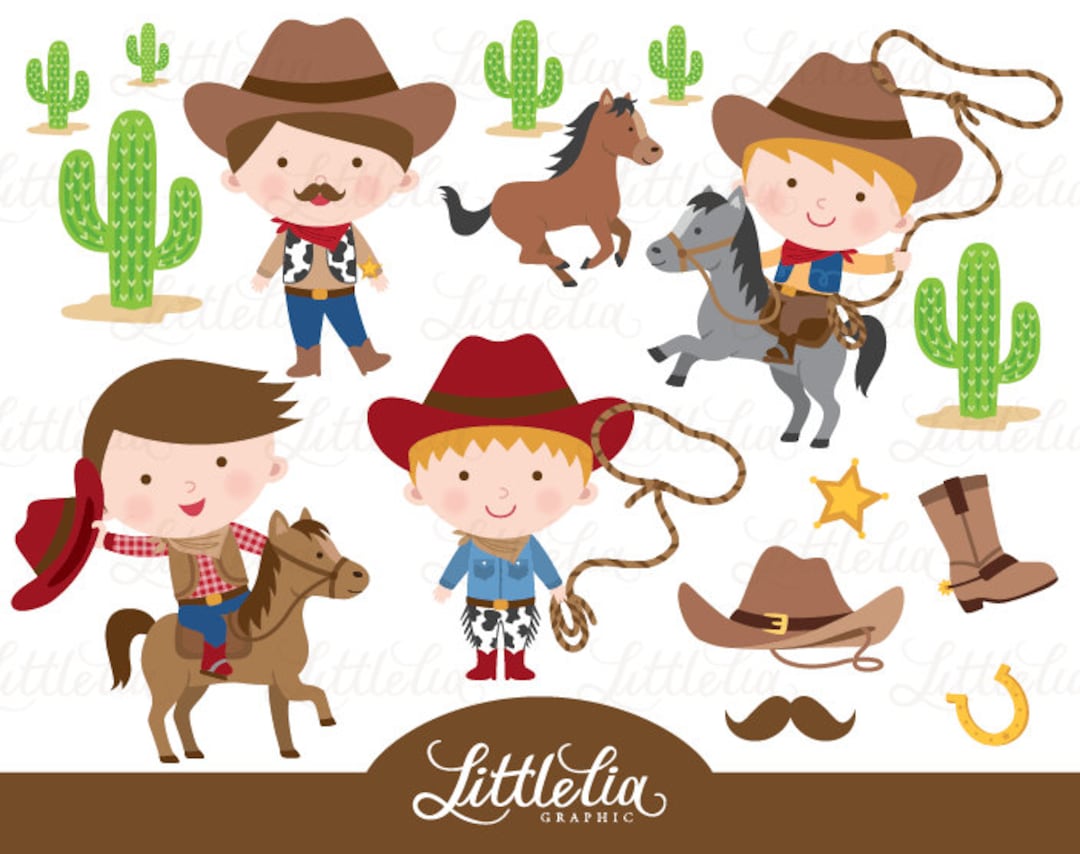 Cowboy Clipart - Wild West Cowboy Clipart - 15027 - Etsy