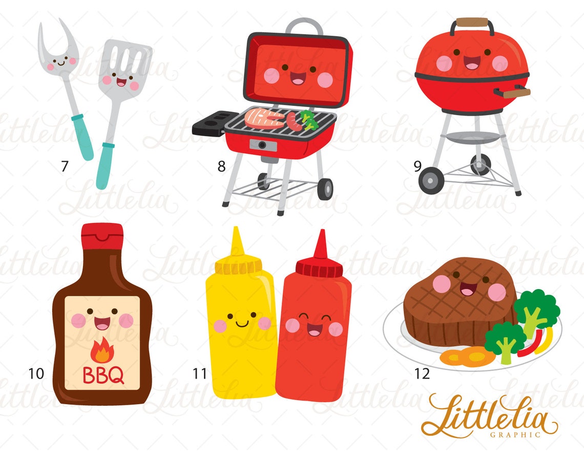 BBQ Kawaii Clipart - Barbecue Kawaii - 17020 - Etsy UK