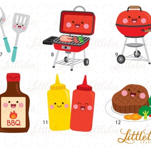 BBQ Kawaii Clipart - Barbecue Kawaii - 17020 - Etsy