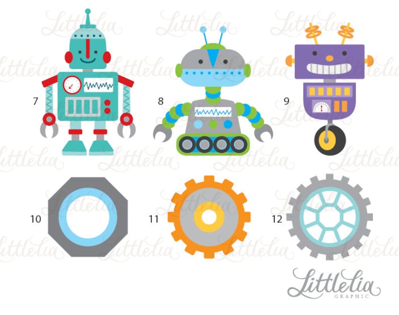 Cute robot clipart Robots clipart 15066 | Etsy