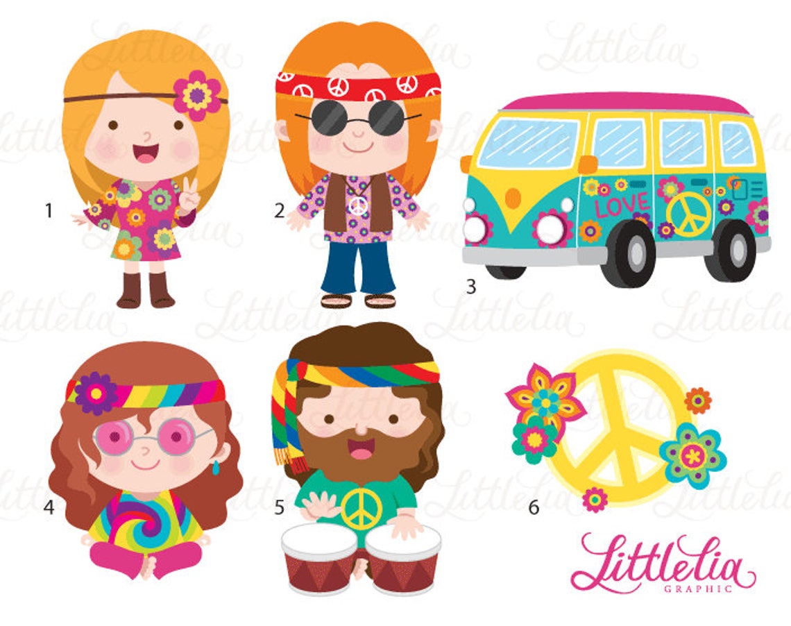 Flower Power Clipart Hippies Clipart 17040 | Etsy