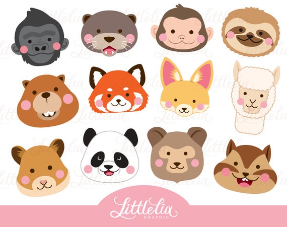 Mammal Head Clipart Cute Animal Head Clipart 17012 | Etsy