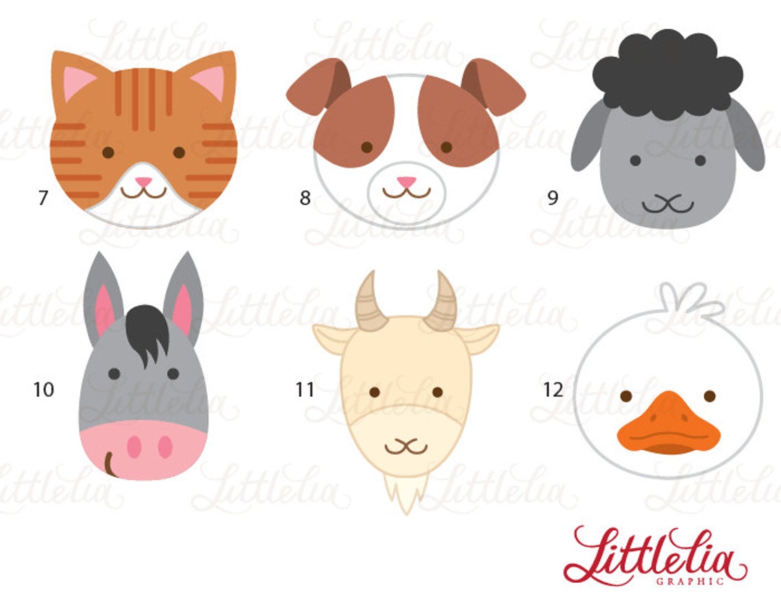 Farm Animal Clipart - Farm Animal Head Clipart - Animal Head - 15025 - Etsy