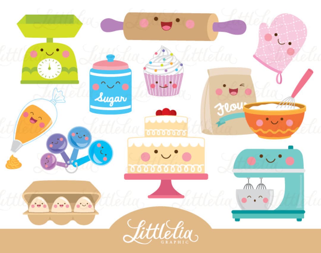 Baking Kawaii - Baking Clipart - Cute Cake - 16066 - Etsy