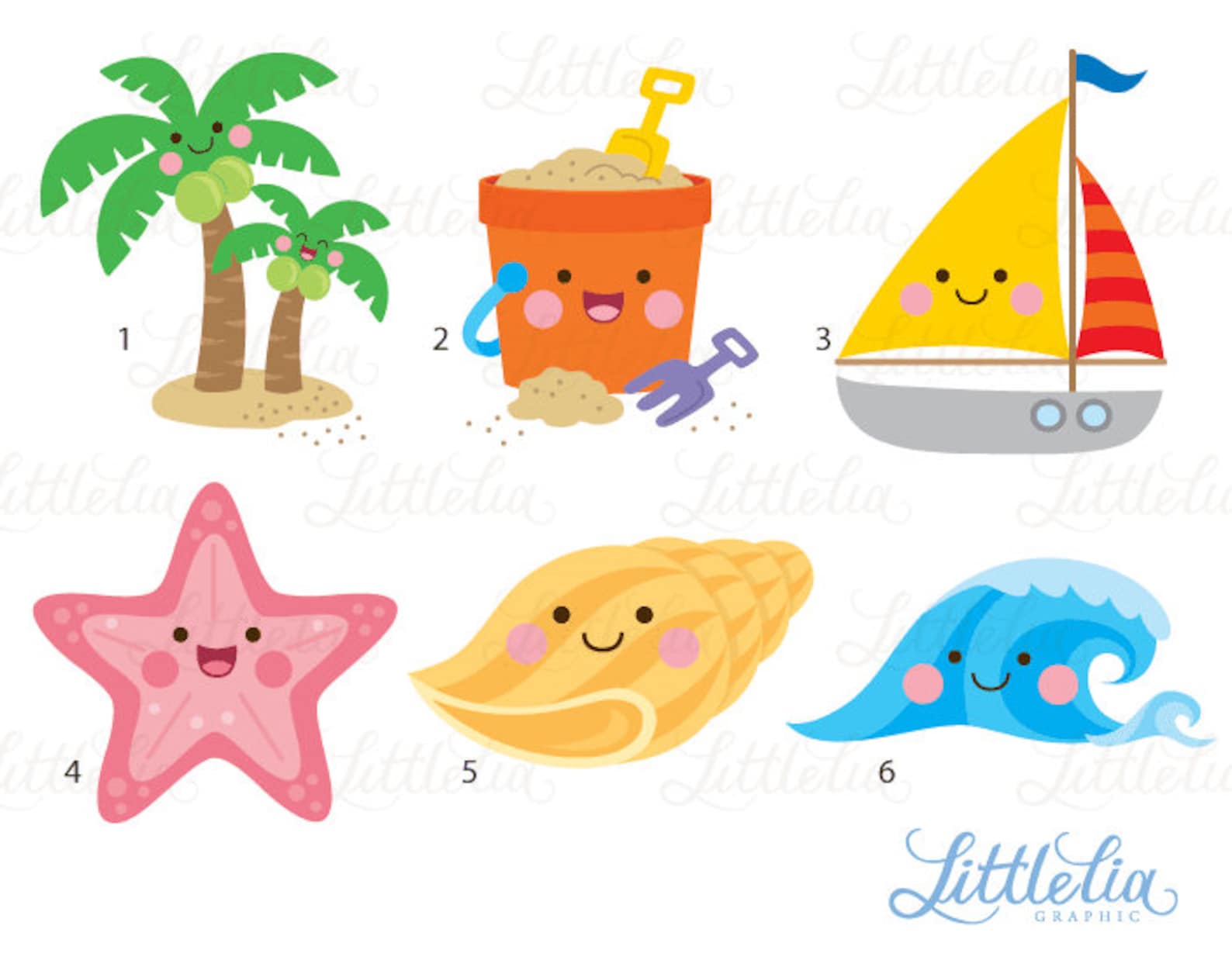 Beach Kawaii Clipart - Summer Beach Cute Clipart - 17022 - Etsy UK