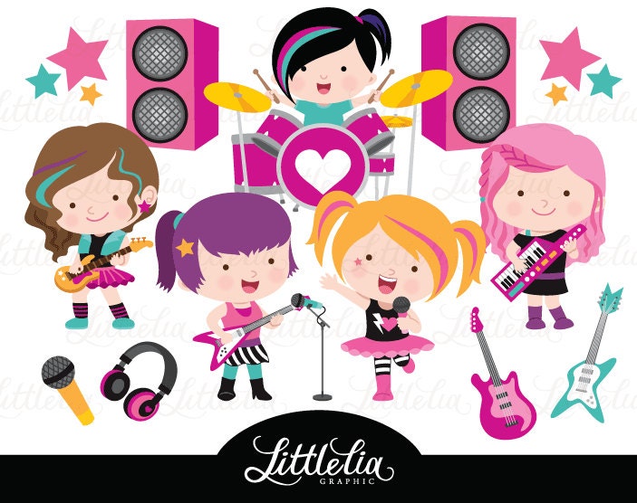 Rock Star Girls Clipart Music Clipart 16098 - Etsy Singapore