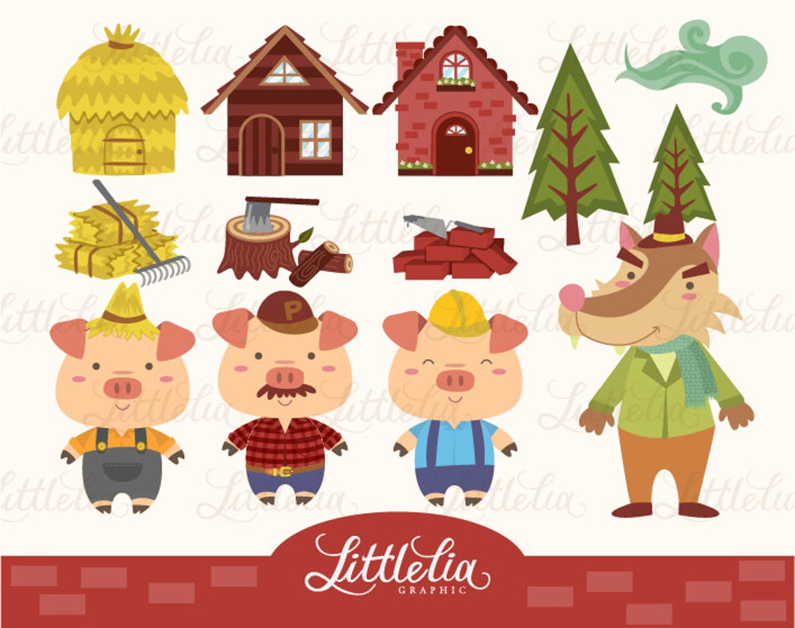 Three Little Pig Clipart Set / Instant Download - 13009 - Etsy UK