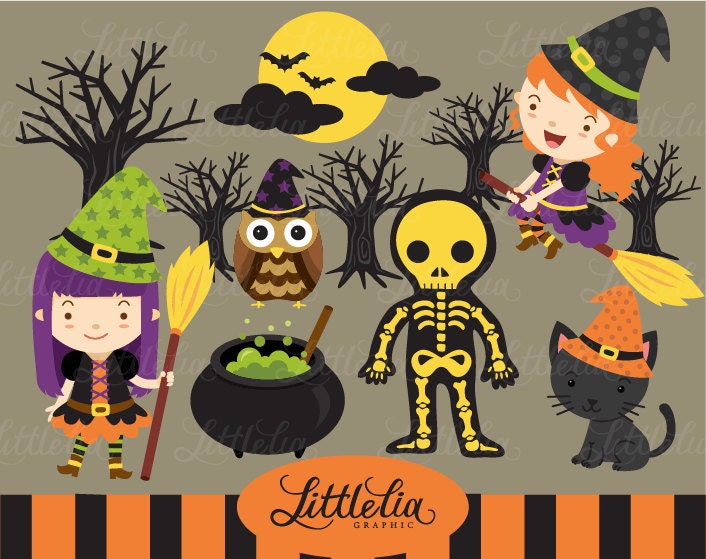 Cute Witches Ready for Halloween Clipart 13015 | Etsy