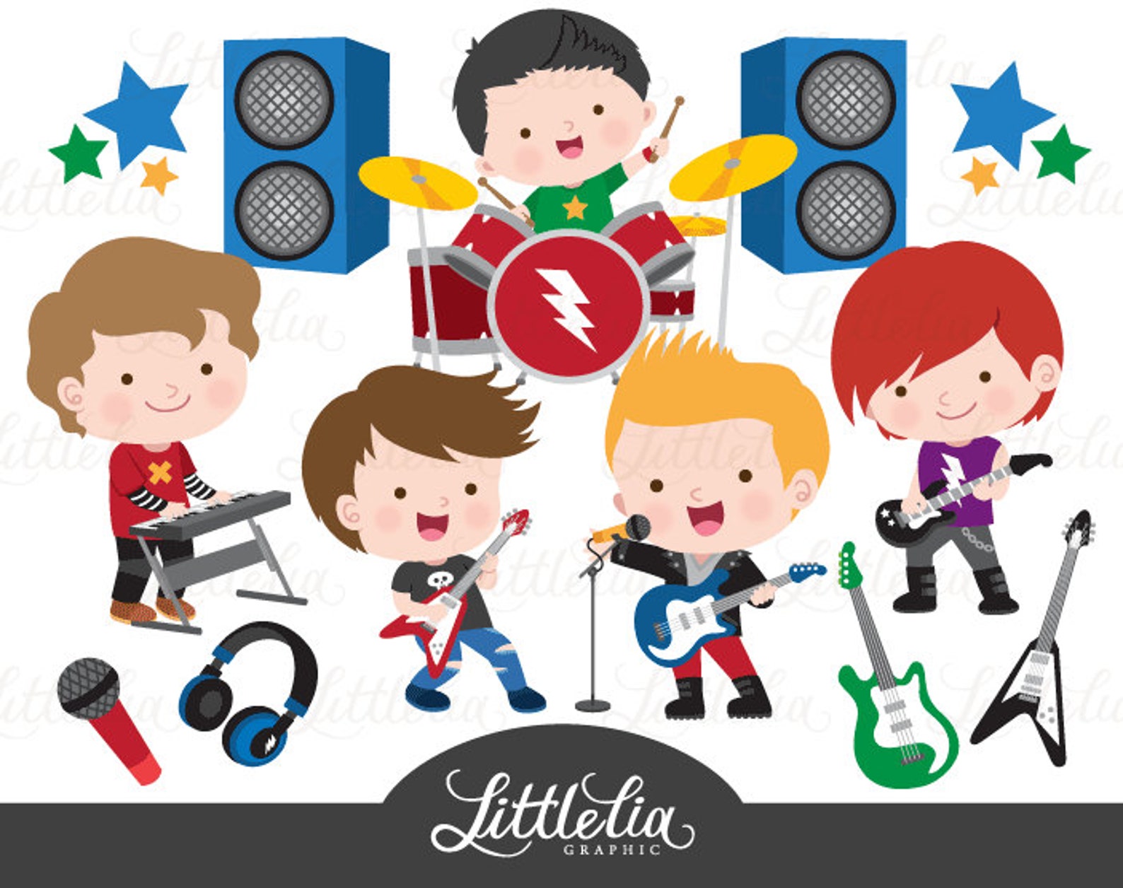 Rock Star Boys Clipart - Music Clipart - 16099 - Etsy UK