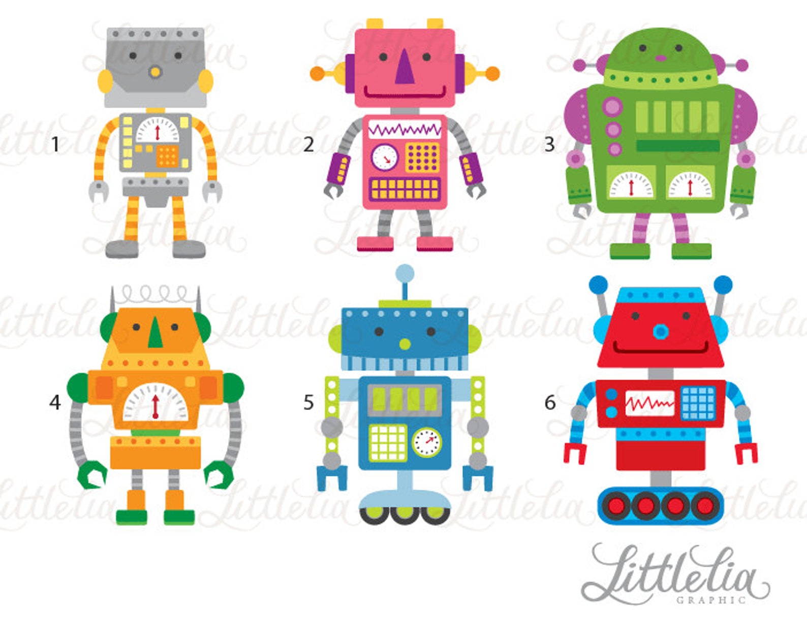 Cute robot clipart Robots clipart 15066 | Etsy