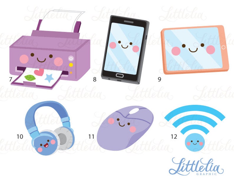 Technology Kawaii Clipart - Computer Clipart - 17047 - Etsy
