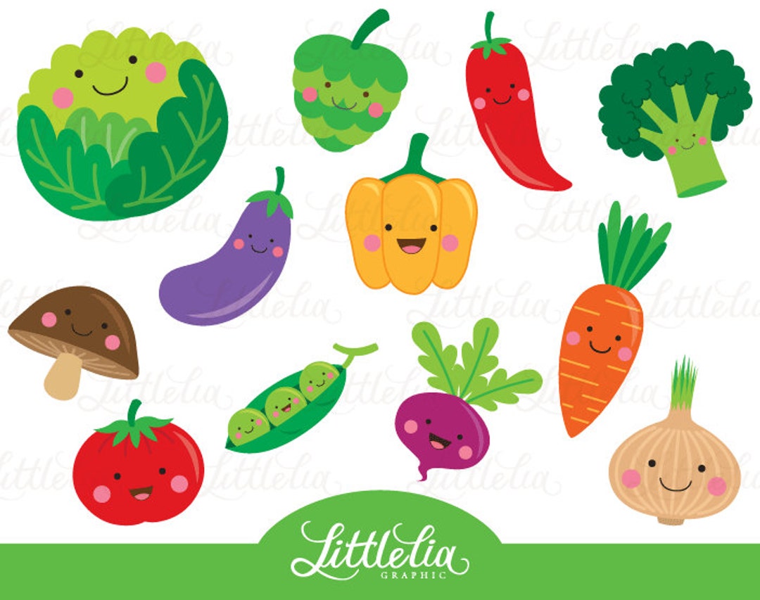 Cute Vegetable Clipart - Veggie Clipart - 15063 - Etsy