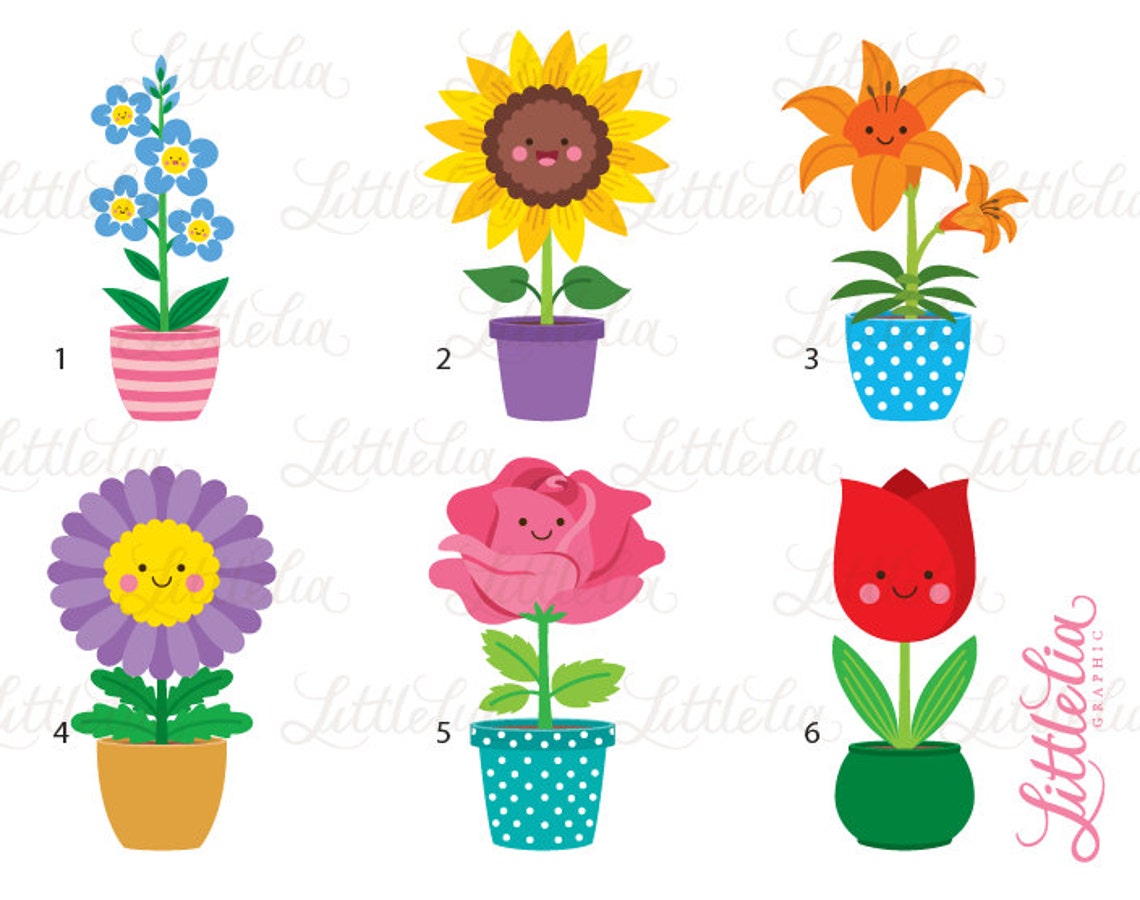 Flower Clipart Garden Clipart Kawaii Flower 16020 - Etsy Israel