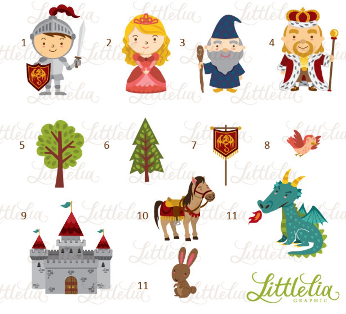 Knight and Princess Castle Cute Clipart / Instant Download - 13012 - Etsy