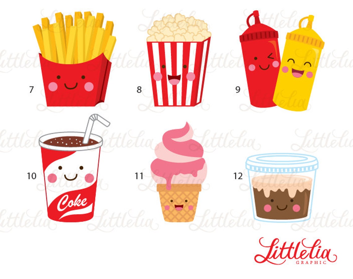 Fast Food Clipart Food Clipart Cute Food 15096 - Etsy Canada