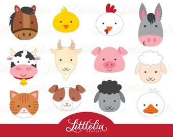 Farm Animal Faces Clipart Farmyard Animals Pig Cow - Etsy