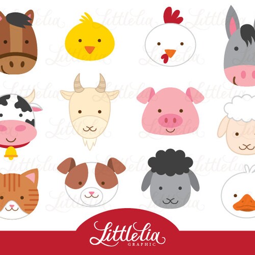 Farm Animal Clipart Farm Animal Head Clipart Animal Head - Etsy Israel