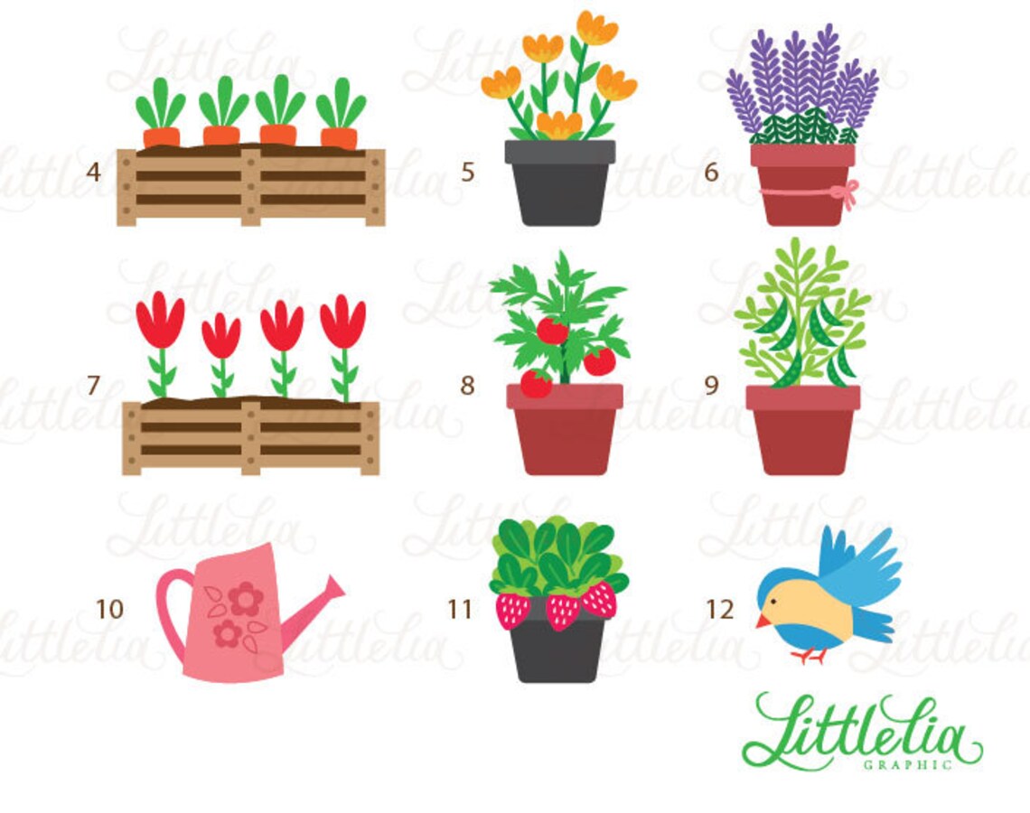 Flowery Garden Clipart 14036 Instant Download - Etsy