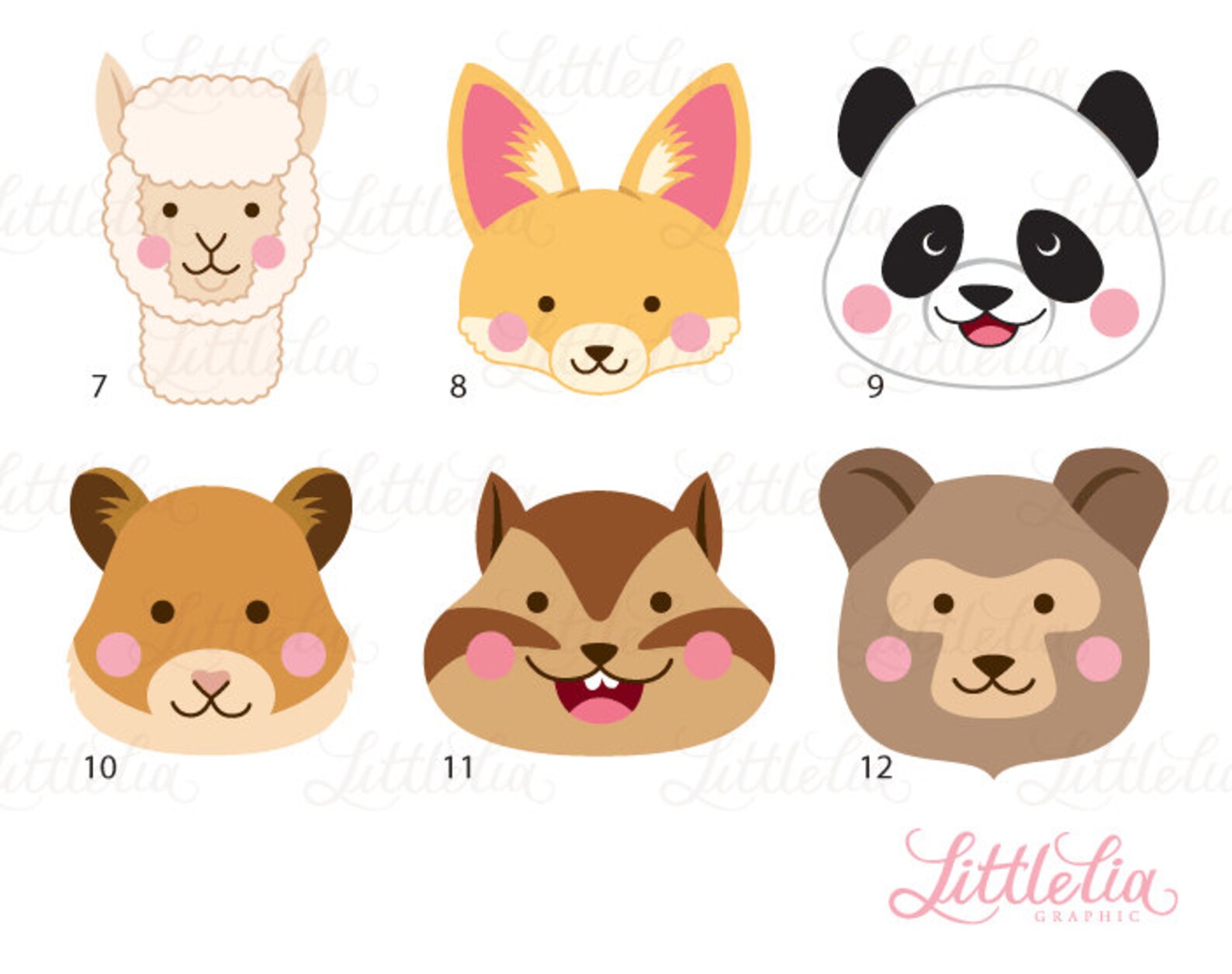 Mammal Head Clipart Cute Animal Head Clipart 17012 | Etsy