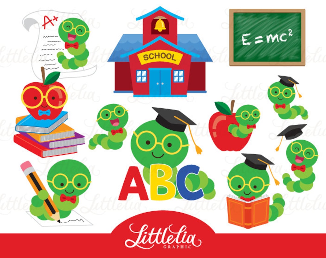 Bookworm Clipart - Study Clipart - 16015 - Etsy