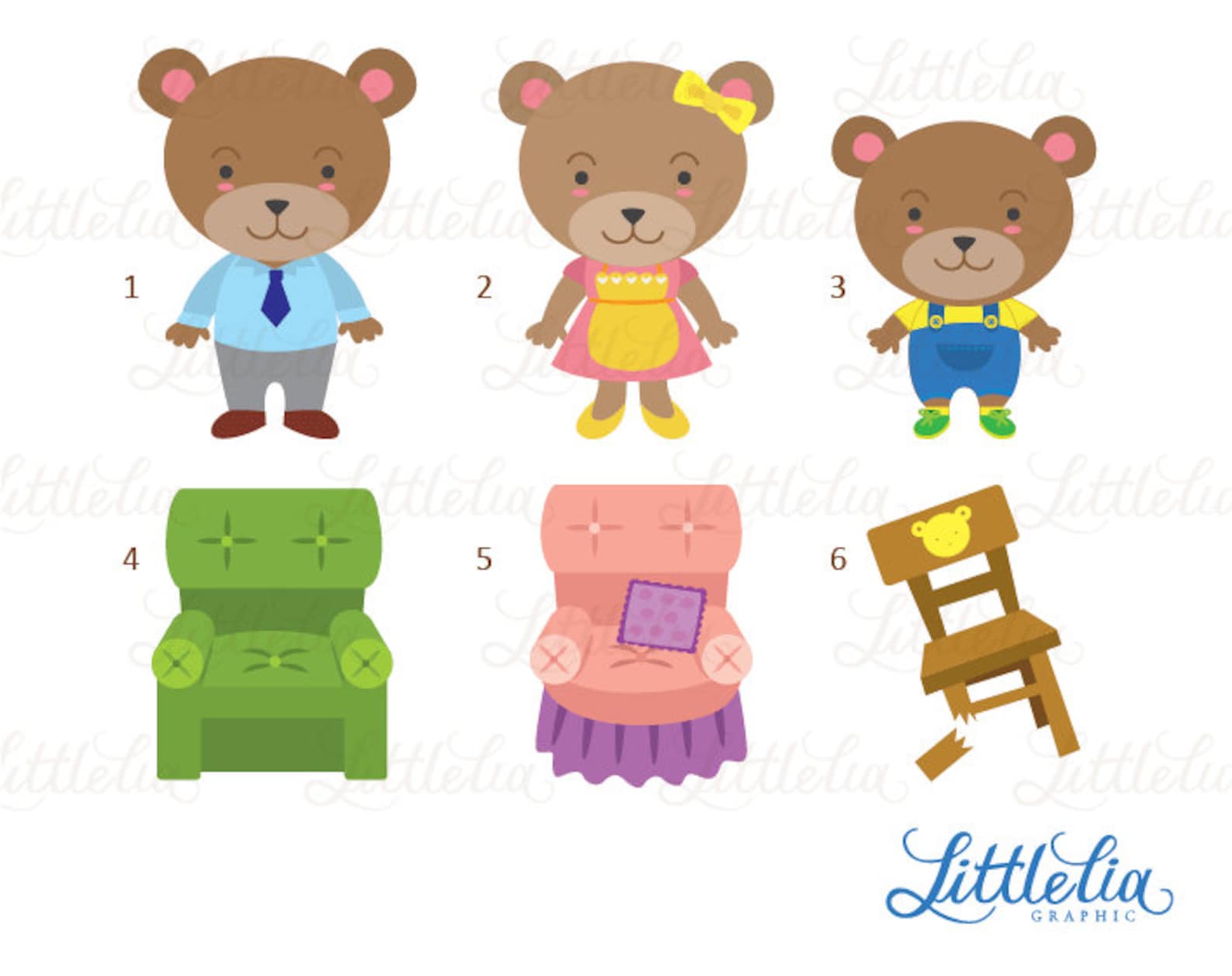 Goldilock and Three Bears Clipart Set/ Digital Download 14017 | Etsy