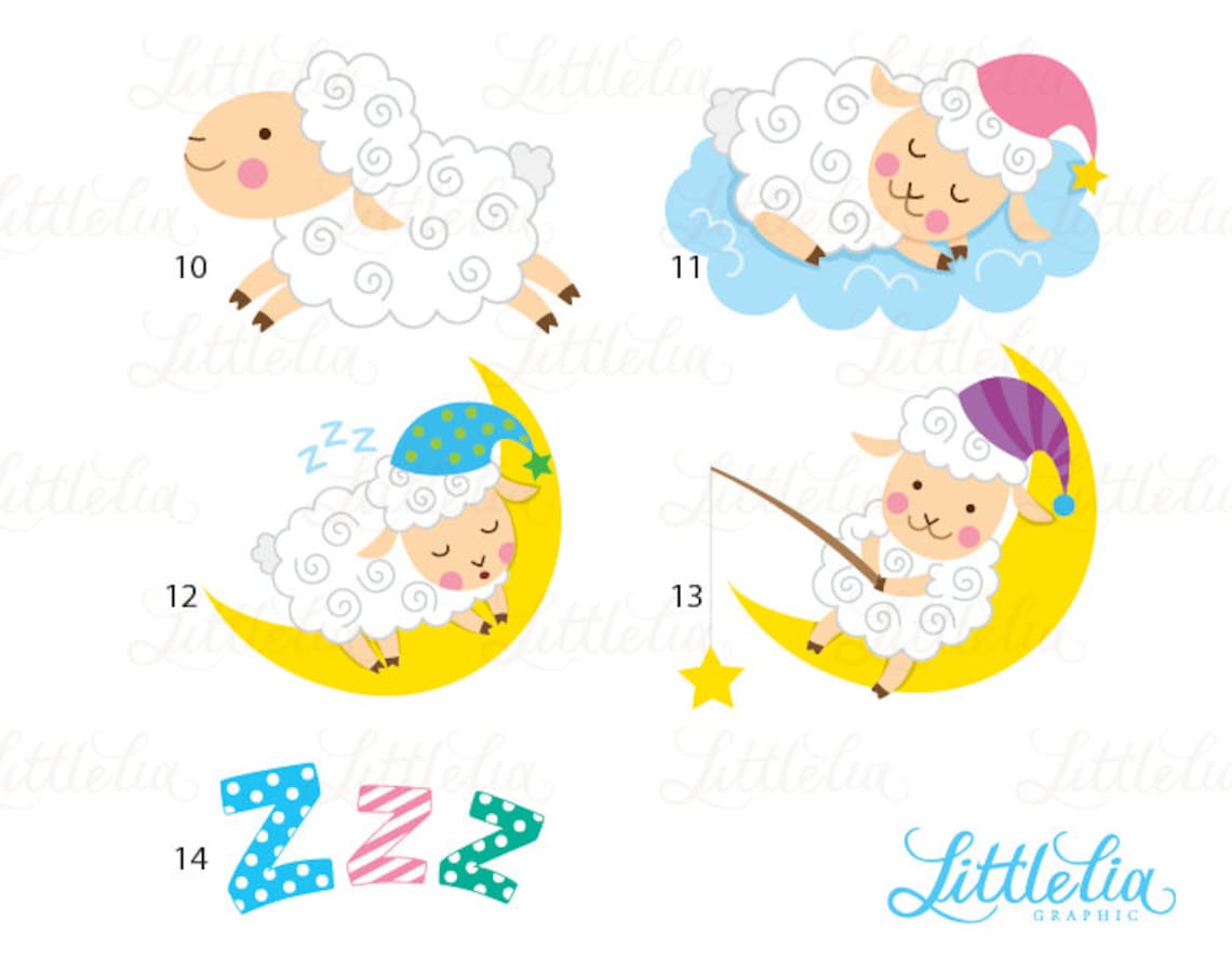 Counting Sheep Clipart Sleep Clipart Baby Clipart 16040 - Etsy
