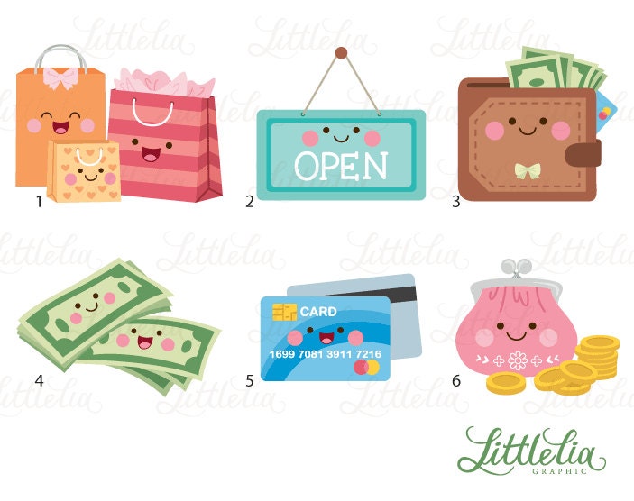 Shopping Kawaii - Shopping Clipart - 17008 - Etsy