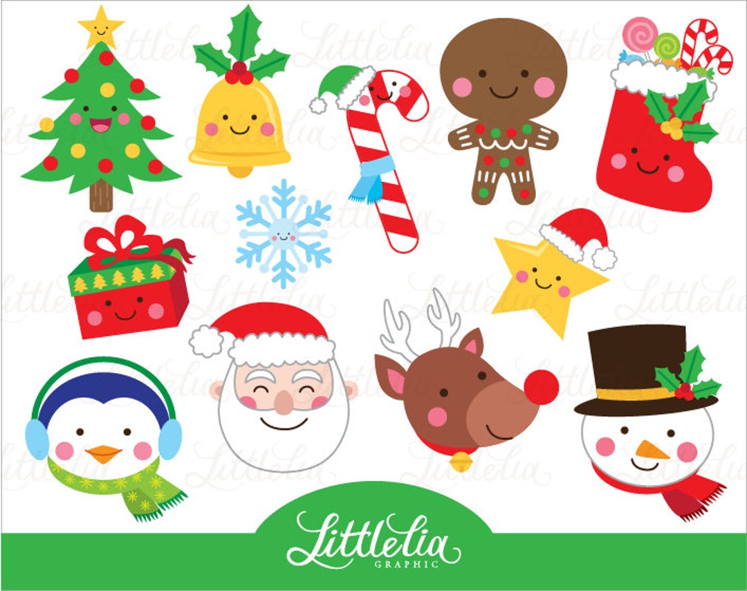 Christmas Faces Clipart - Christmas Santa Clipart - 15072 - Etsy