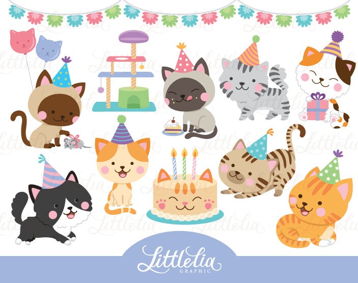 Cat party clipart cat clipart 17036 | Etsy