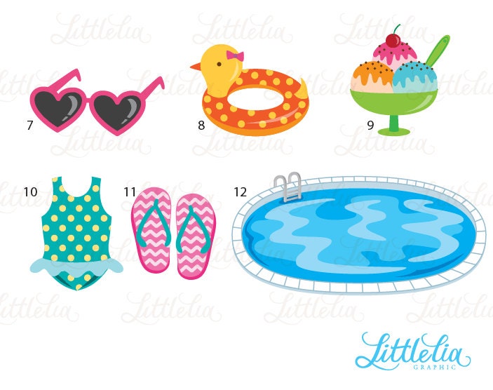 Girl Pool Party Clipart Pool Party Clipart Summer Clipart - Etsy UK
