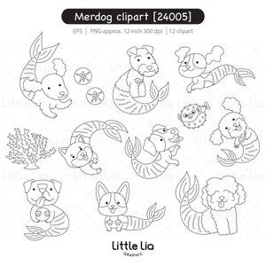 Merdog Clipart - Mermaid Dog Clipart - 24005 (including Black and White ...