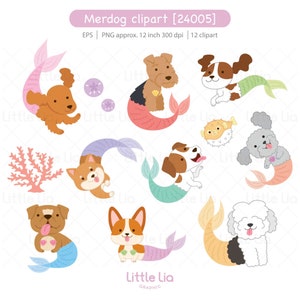 Merdog Clipart - Mermaid Dog Clipart - 24005 (including Black and White ...